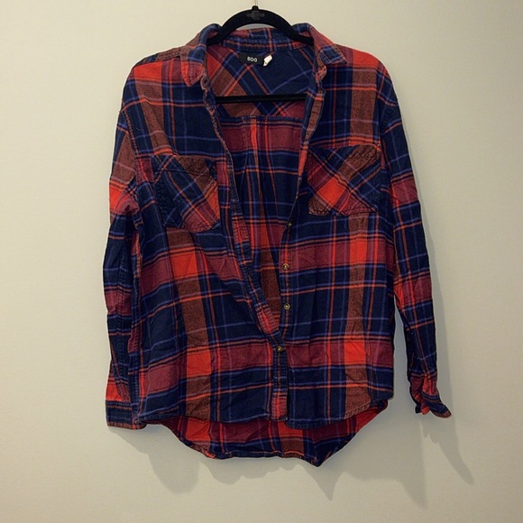 BDG | Tops | Bdg Red Plaid Flannel W Pockets Button Up L | Poshmark